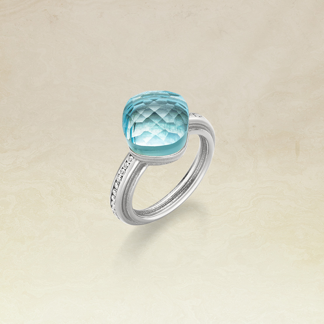 Takara exclusive ring with blue topaz and diamonds - La Gioia Ascona